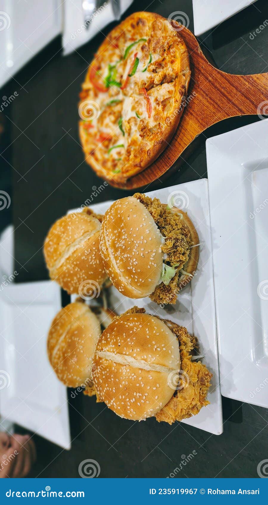 Fast food zinger and pizza stock image. Image of food - 235919967