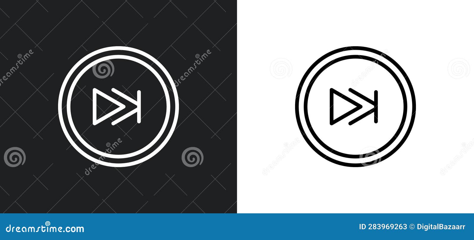 Fast Forward Outline Icon in White and Black Colors. Fast Forward Flat ...