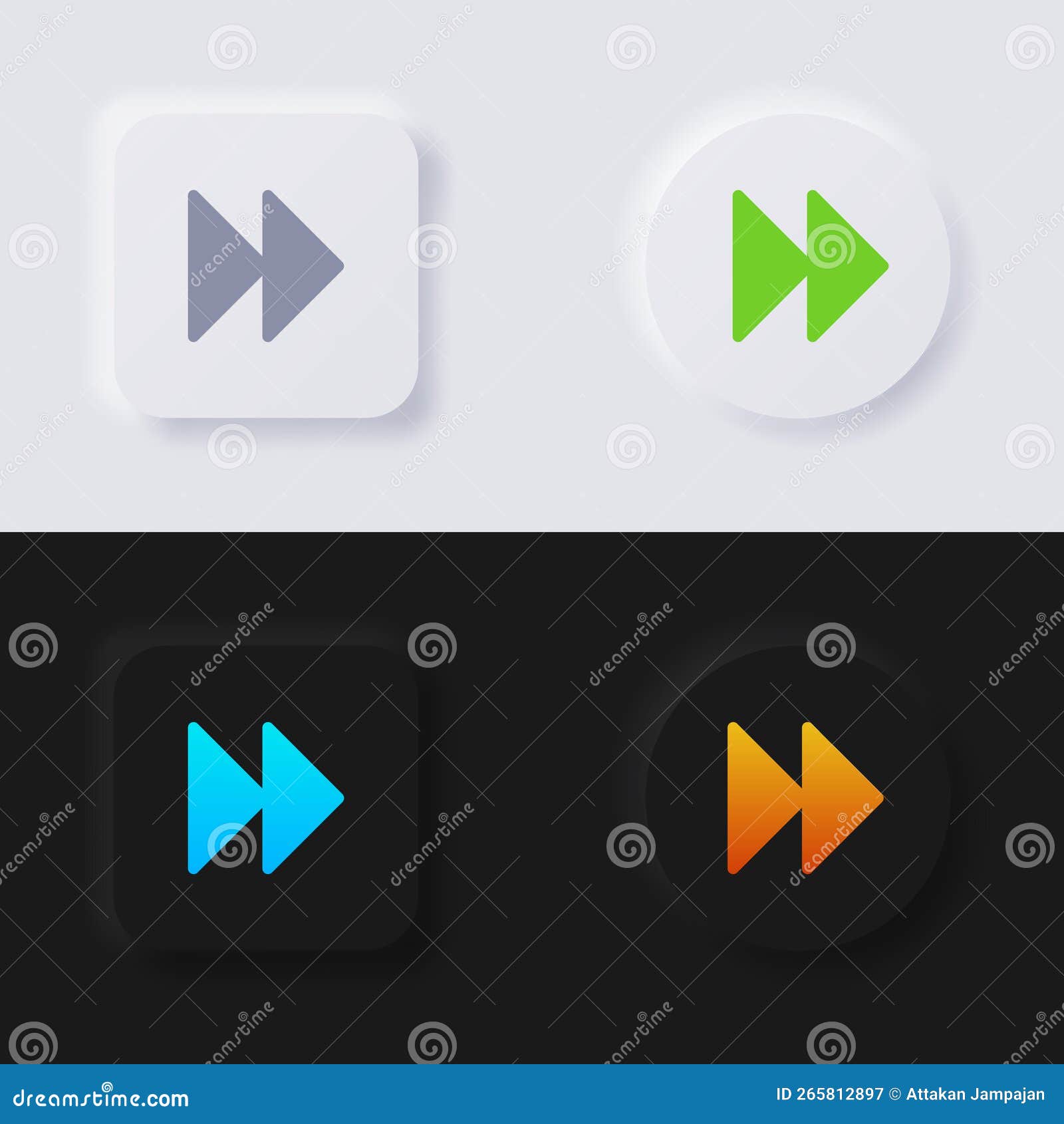 Fast Forward Symbol Button Icon Set, Multicolor Neumorphism Button Soft UI Design for Web Design ...