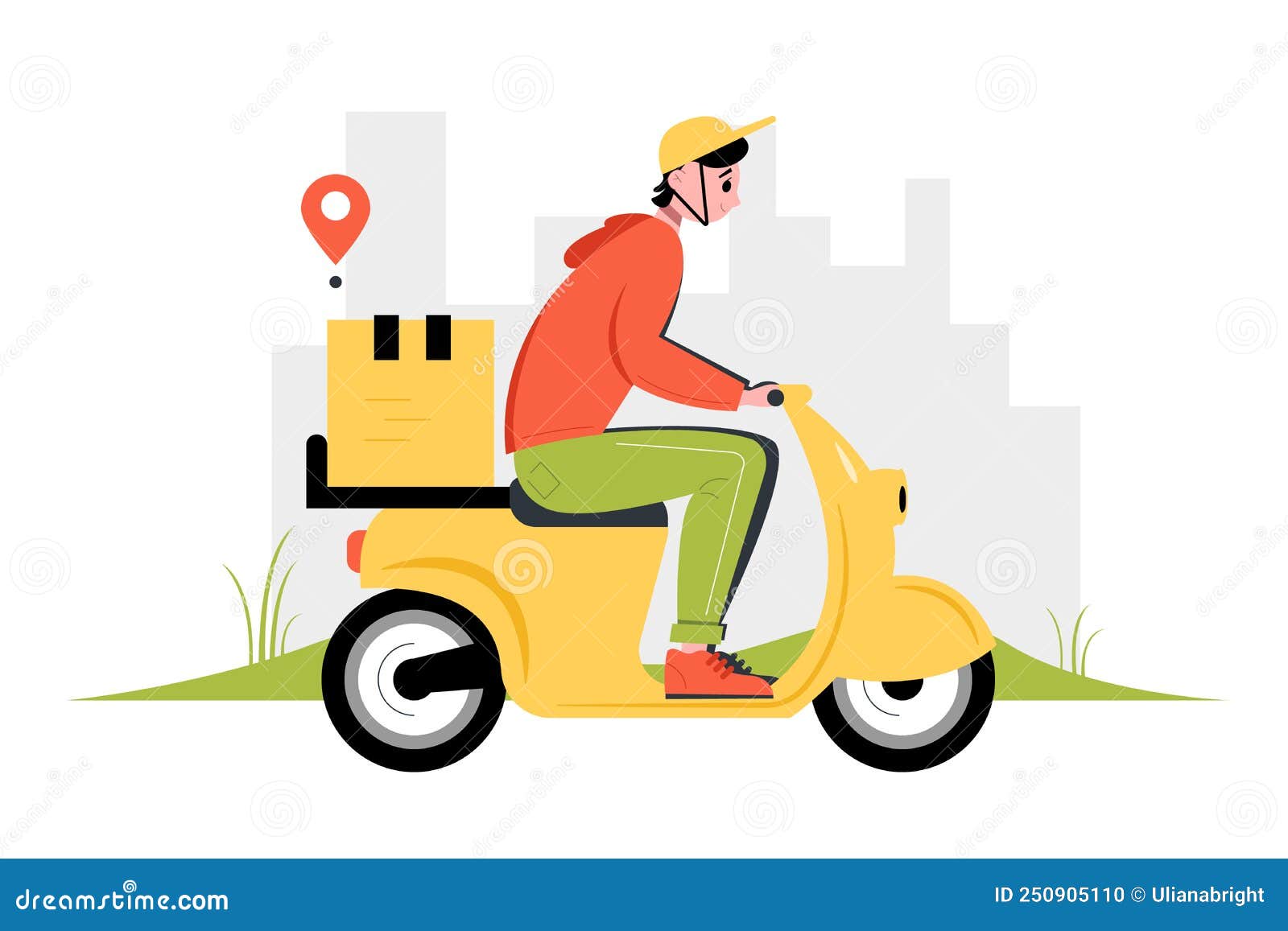 Fast and Free Delivery by Scooter. Delivery Service Concept. Vector ...