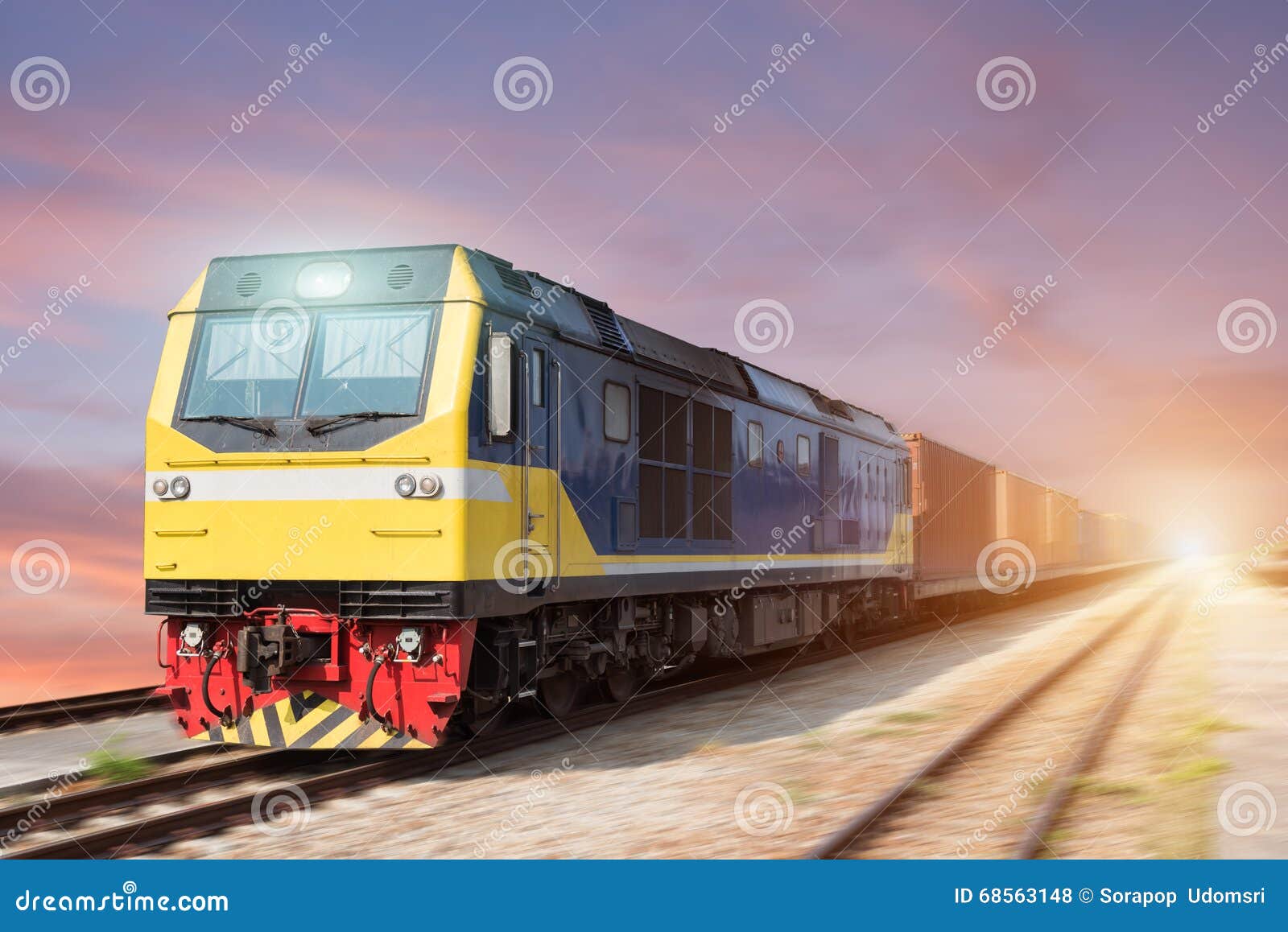 Fast Freight Blue Train at Sunset Stock Photo - Image of thailand ...