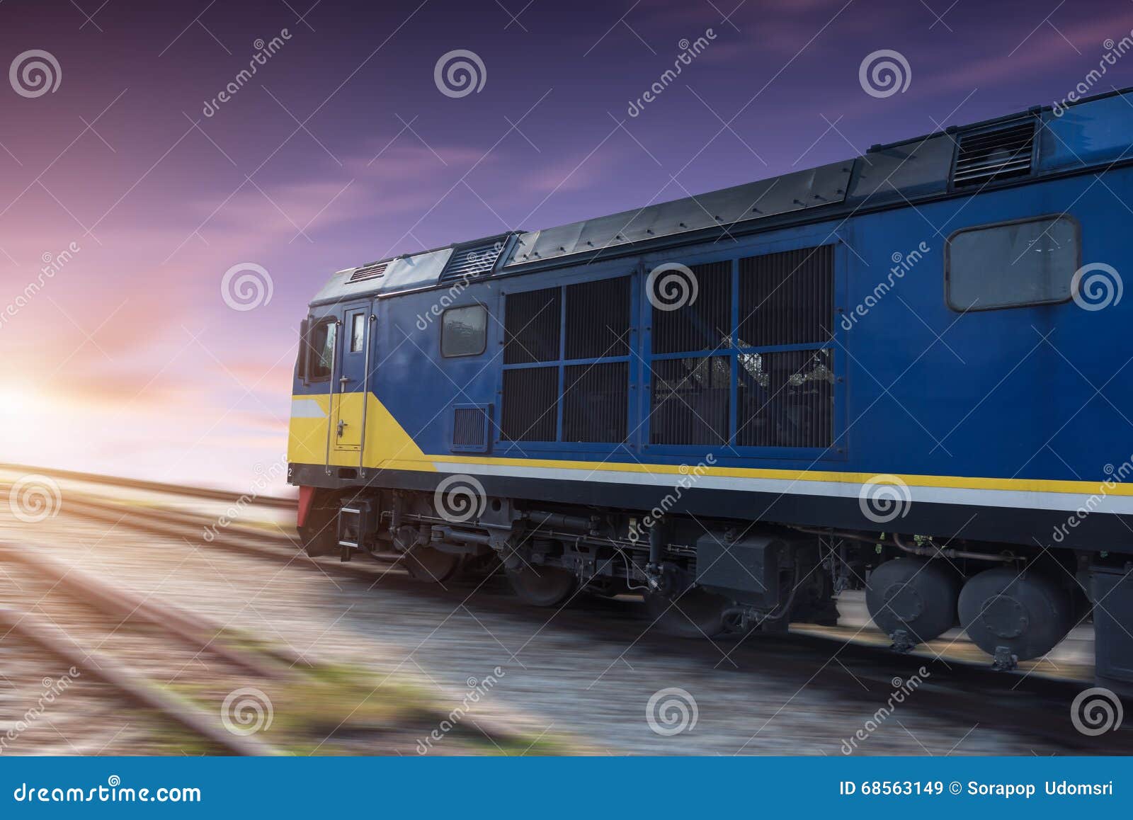 Fast Freight Blue Train at Sunset Stock Image - Image of vehicle, train ...