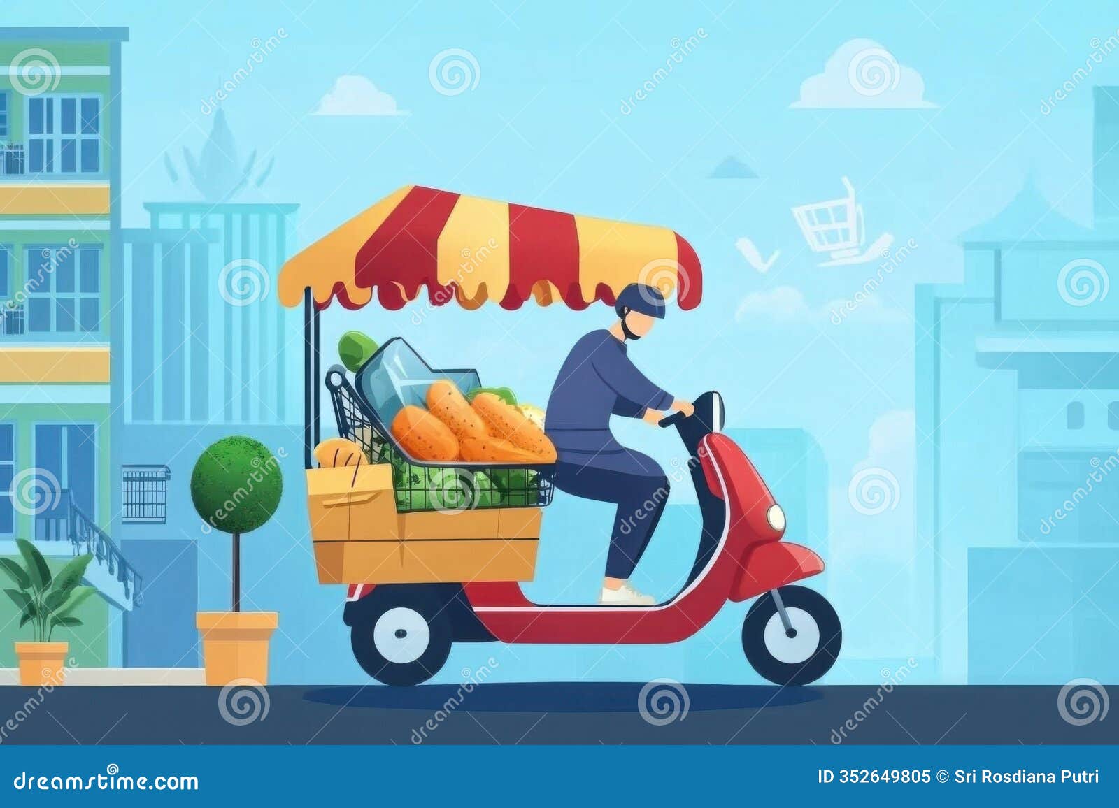 Fast Grocery Delivery, Scooter Delivery Service Stock Illustration ...