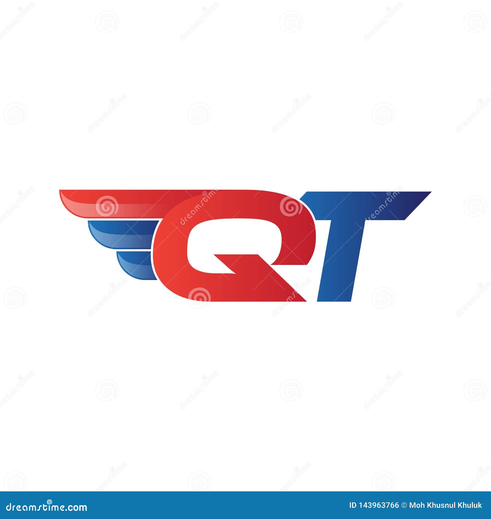 Fast Initial Letter QT Logo Vector Wing Stock Vector - Illustration of ...