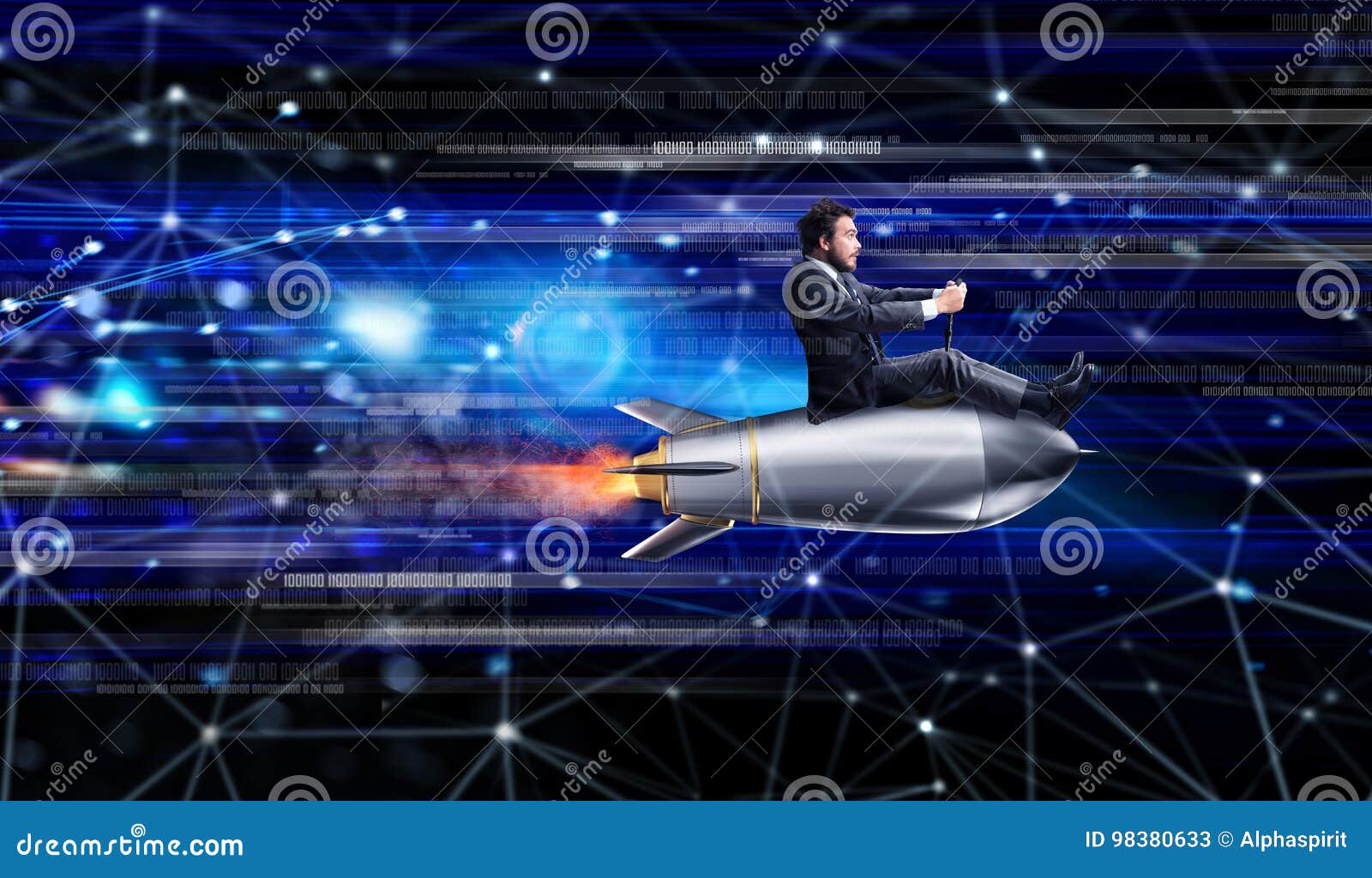 Fast Internet Concept with a Businessman Over a Rocket Stock Image ...