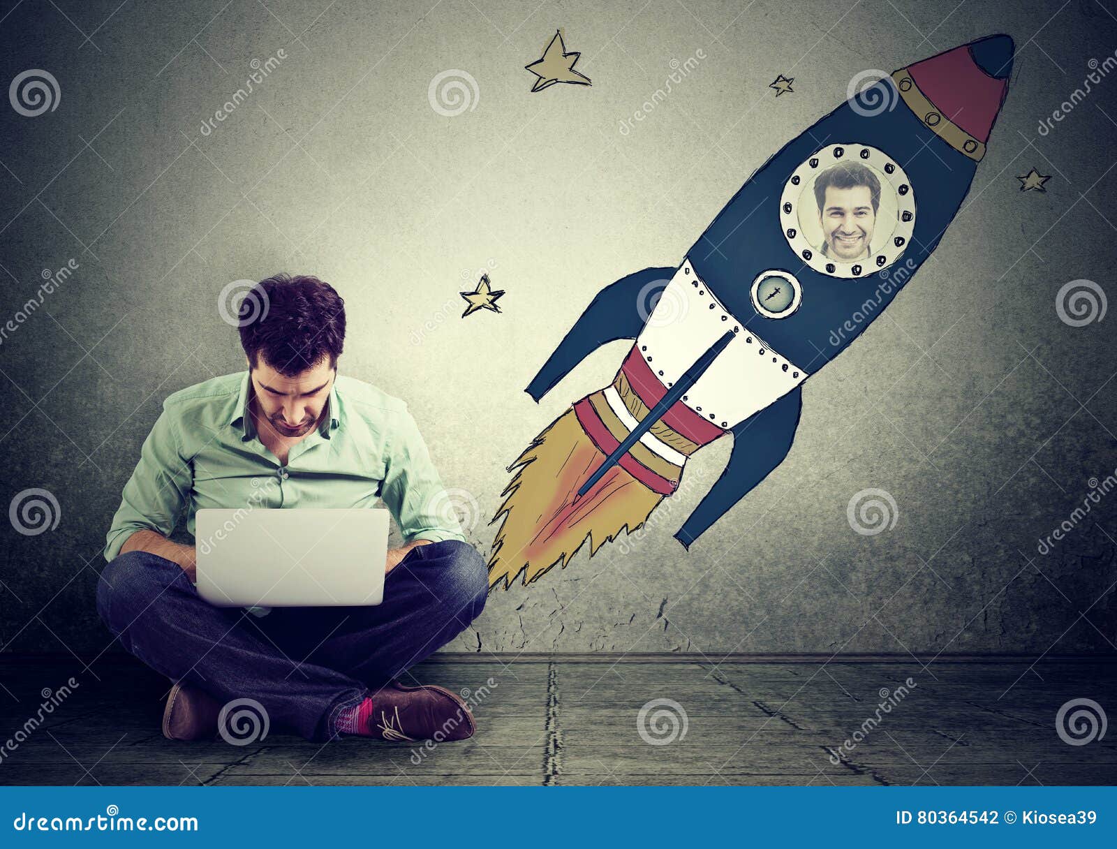 Fast Internet Concept. Technologic Man Working on Laptop Computer Stock ...