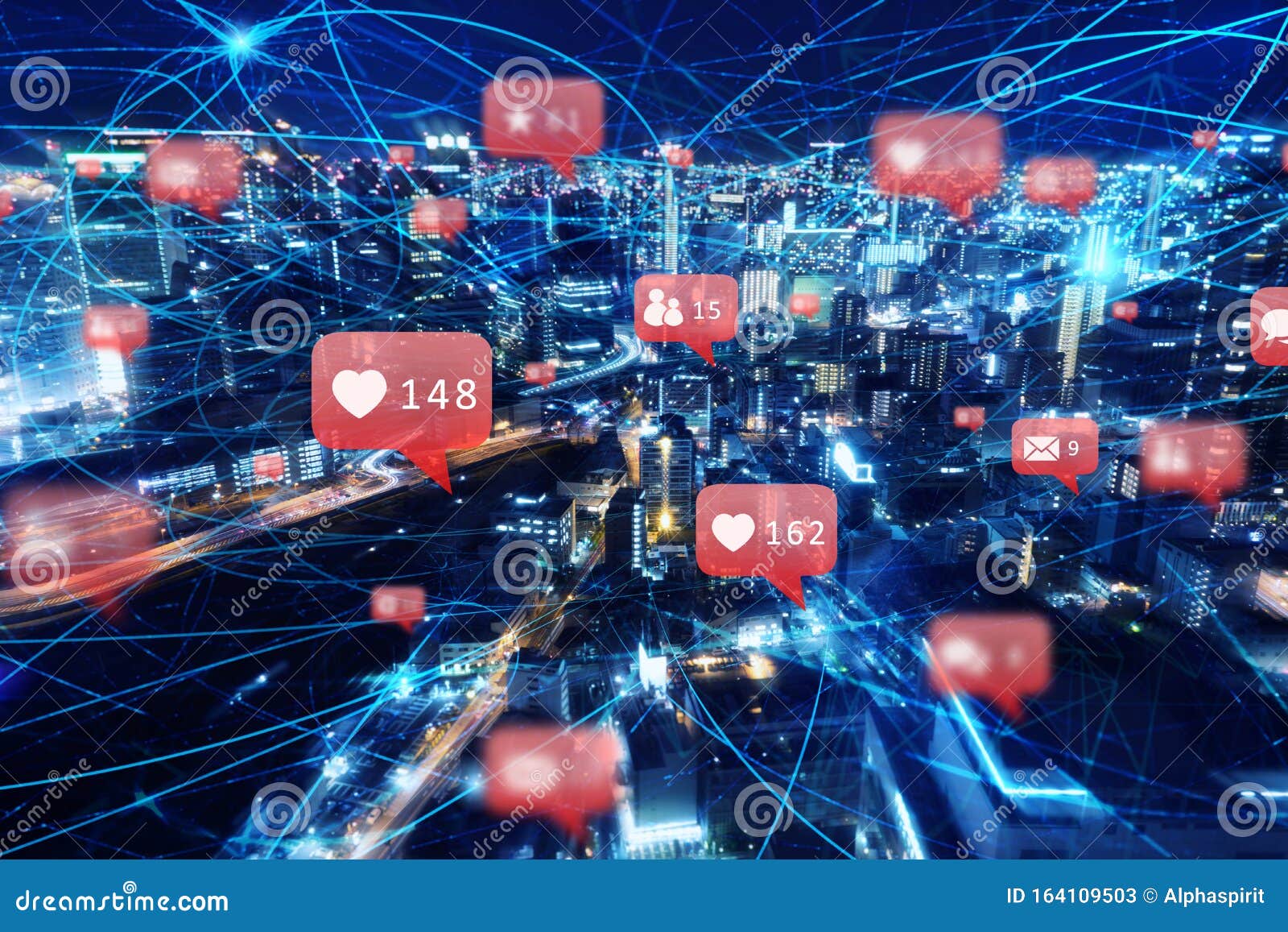 Fast Internet Connection in the City at Night. Concept of Social ...