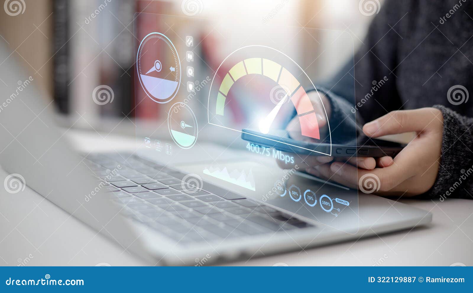 Fast Internet Connection Concept, Hand Holding Smartphone and Virtual ...