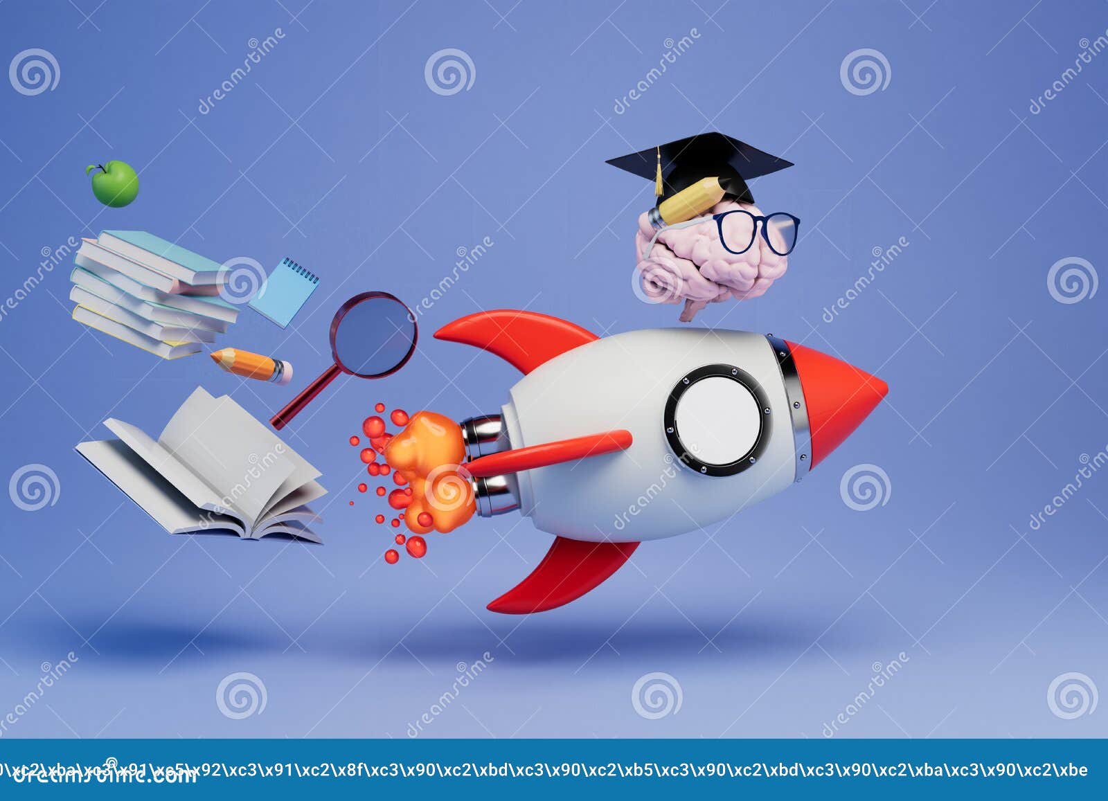 Fast Learning Concept. Brain Flying on a Rocket, Books and Other ...