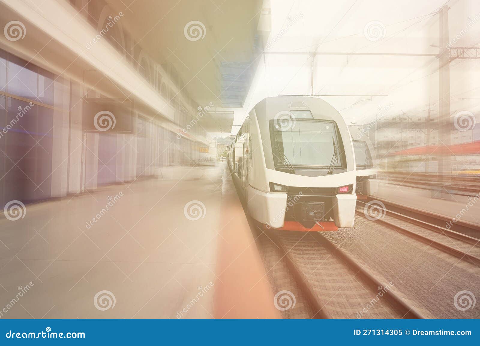 Fast Modern Electric Train On The Railway Station Stock Photo ...