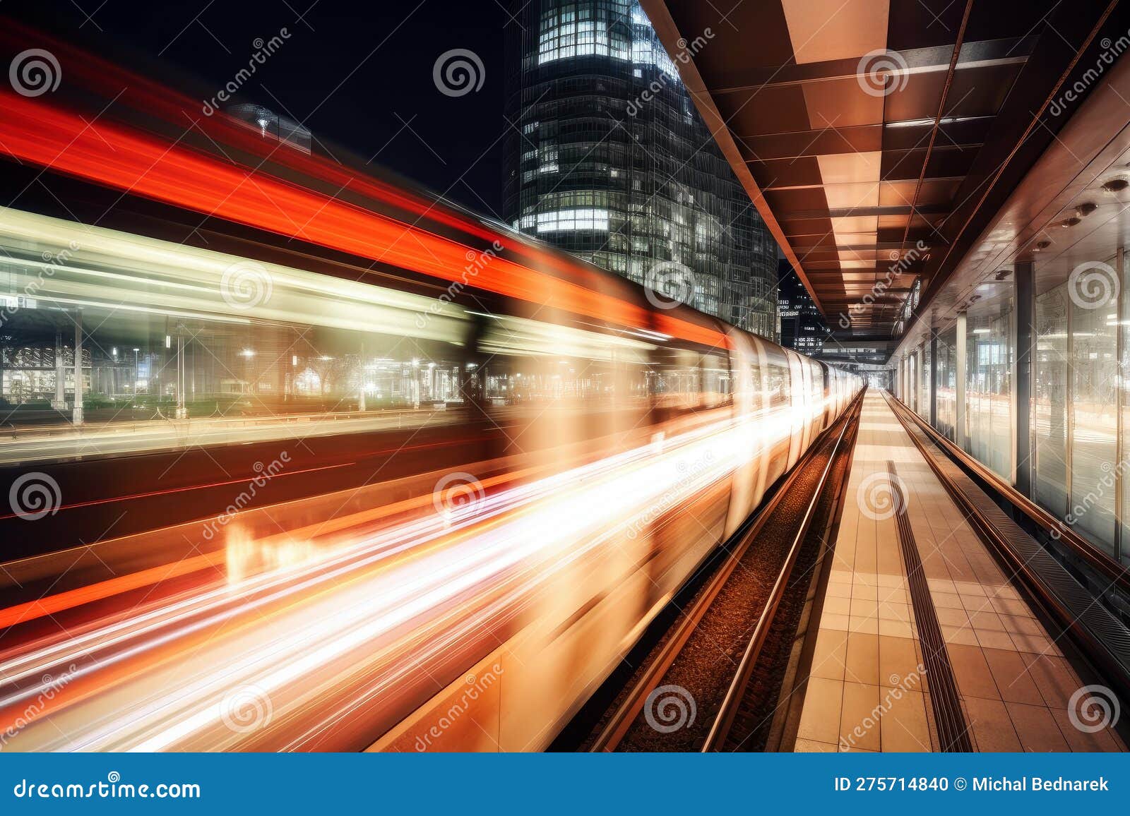Fast Modern Train Moving through the City the Night. Generative AI ...