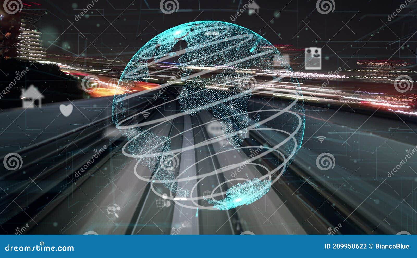 Fast Motion Digital Data Flow on Road with Global Network Graphi Stock ...