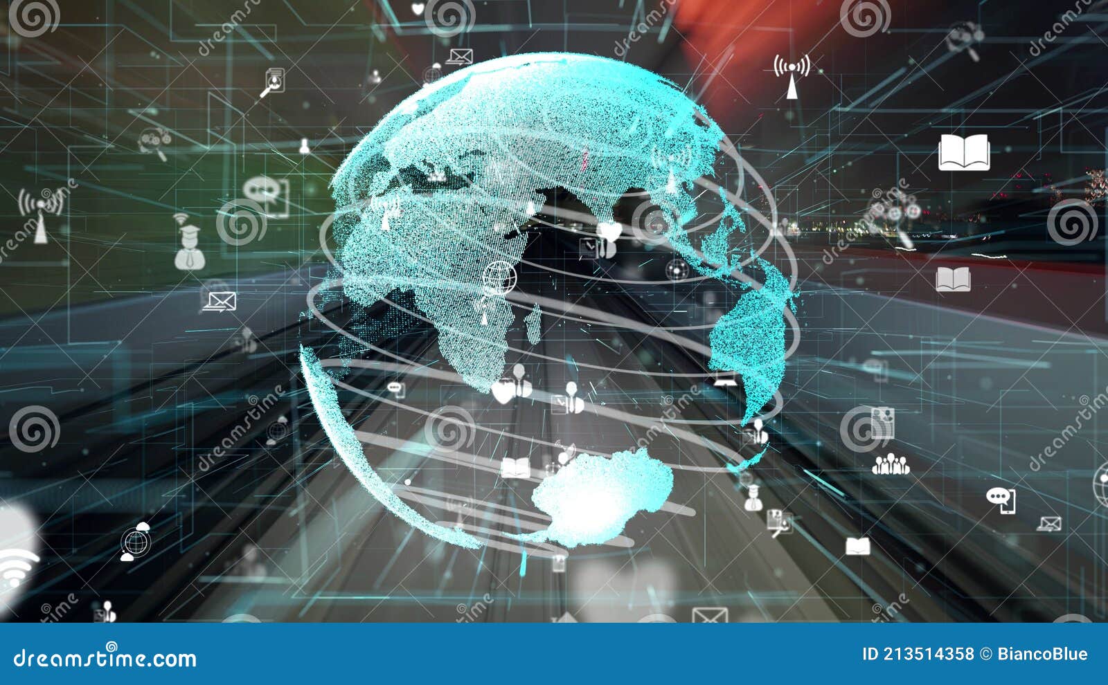 Fast Motion Digital Data Flow on Road with Global Network Graphi Stock ...