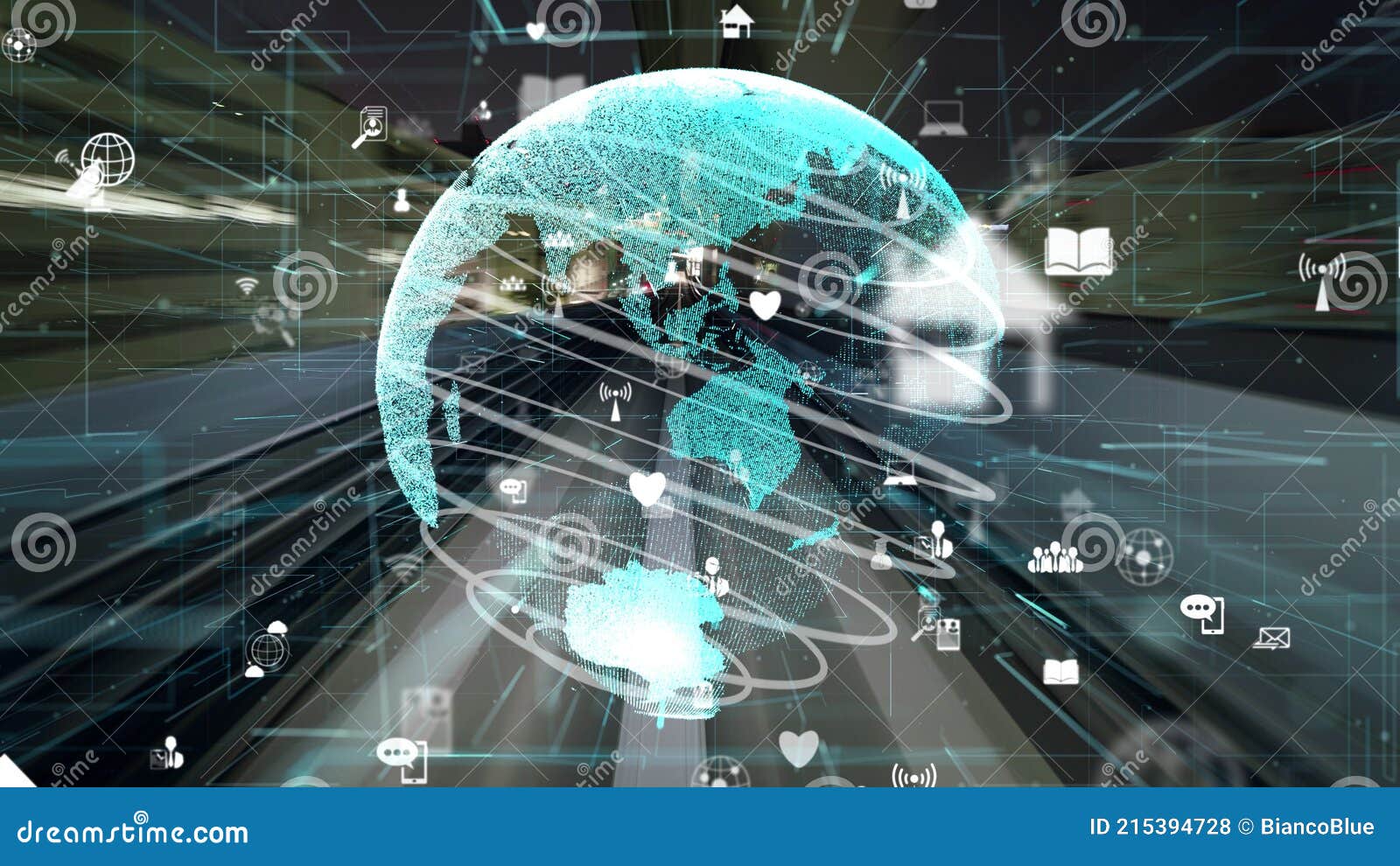 Fast Motion Digital Data Flow on Road with Global Network Graphi Stock ...