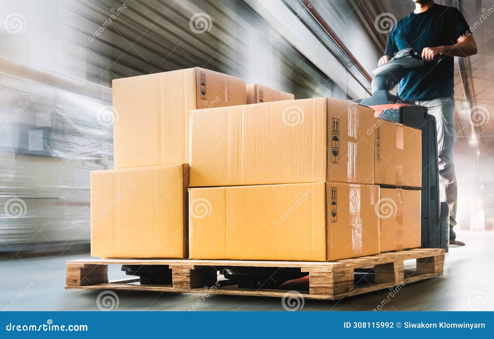 Fast Motion Speed of Workers Unloading a Package Boxes on Pallets in ...
