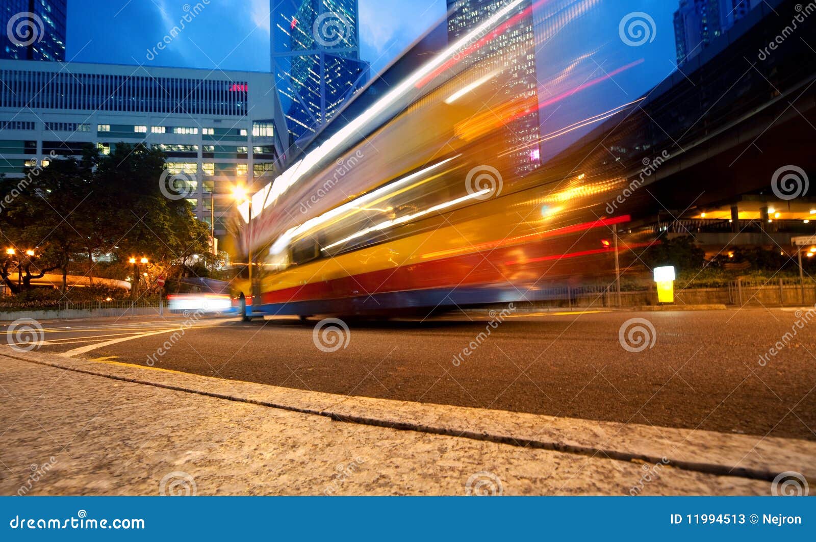 Fast moving bus at night stock image. Image of background - 11994513