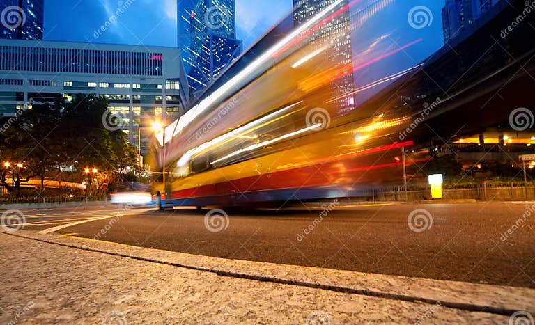 Fast moving bus at night stock image. Image of background - 11994513