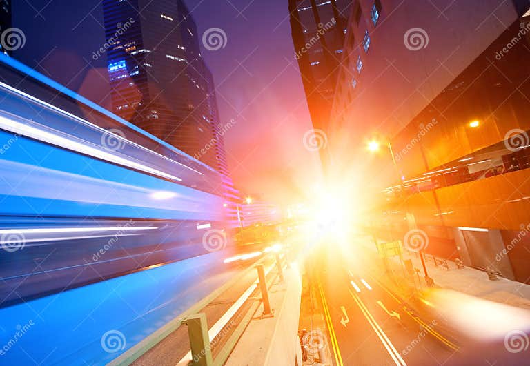 Fast moving bus at night stock photo. Image of modern - 12679612