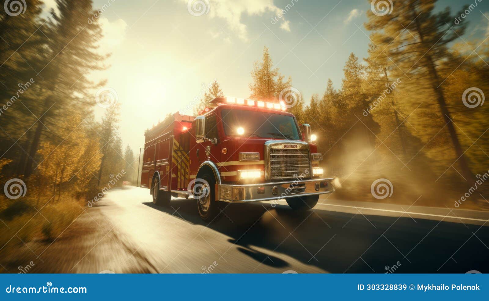 Fast Moving Fire Engine on City Street. Neural Network AI Generated ...