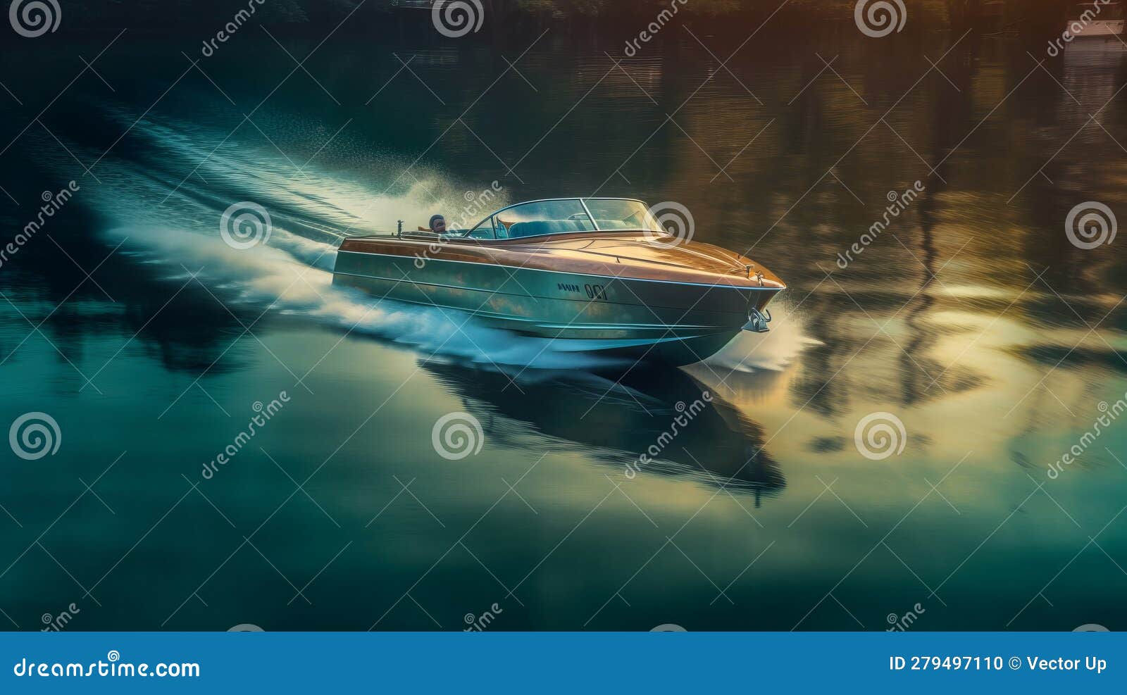 Fast Moving Motor Boat in the Lake or River. Generative AI Stock ...