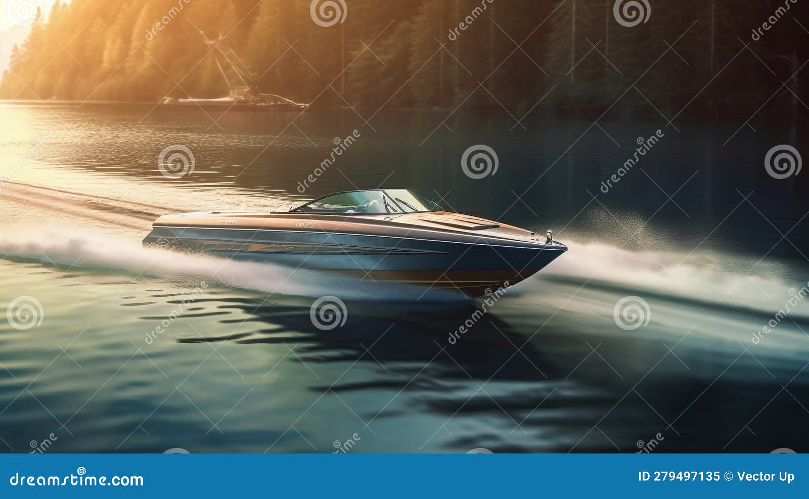 Fast Moving Motor Boat in the Lake or River. Generative AI Stock ...