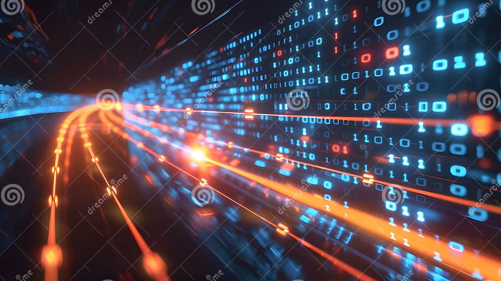 Fast-moving Stream of Glowing Binary Code Stock Illustration - Illustration of processing, light ...