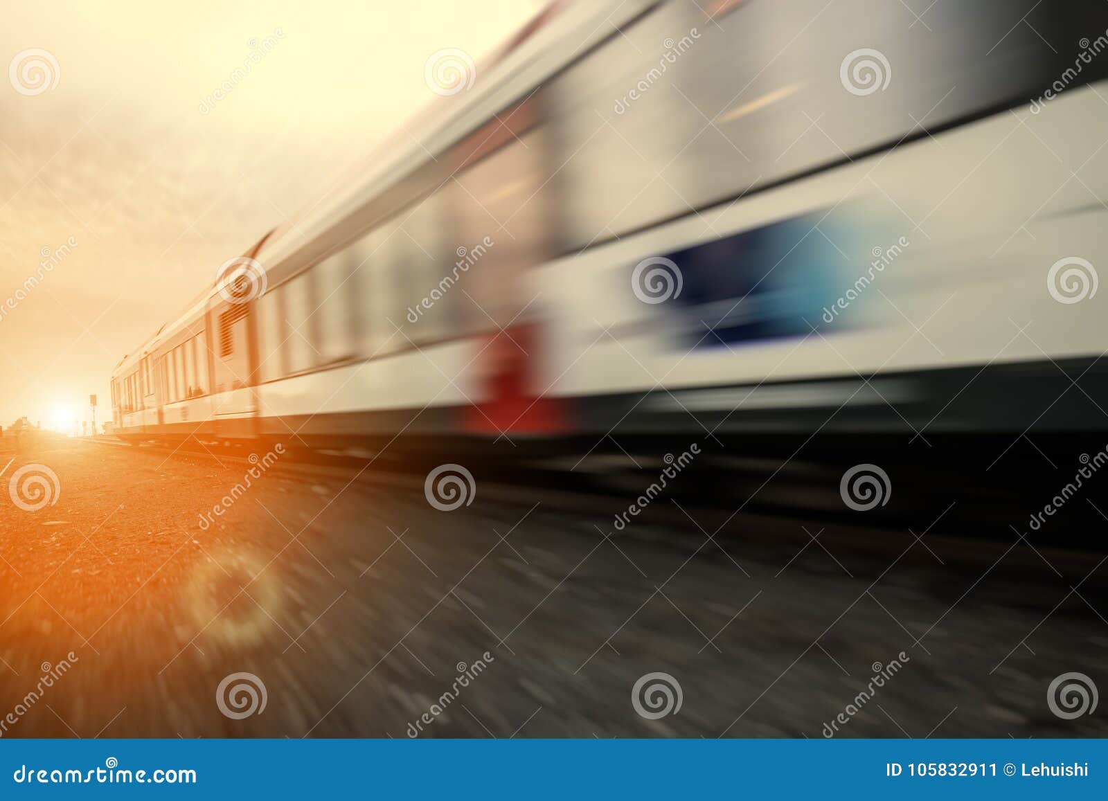 Fast moving train at dawn stock image. Image of perspective - 105832911