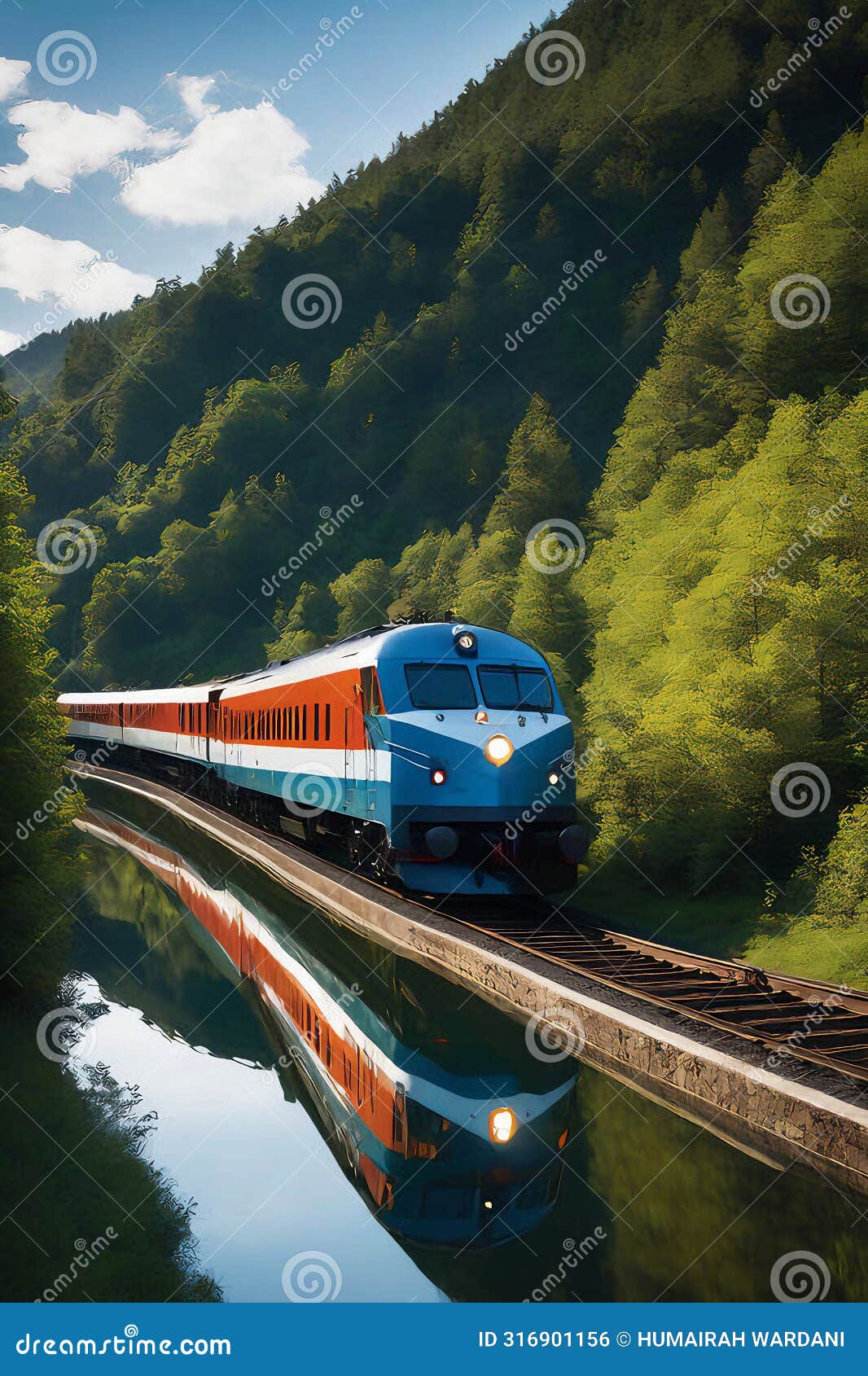 Fast Moving Train with Green Forest Stock Illustration - Illustration ...
