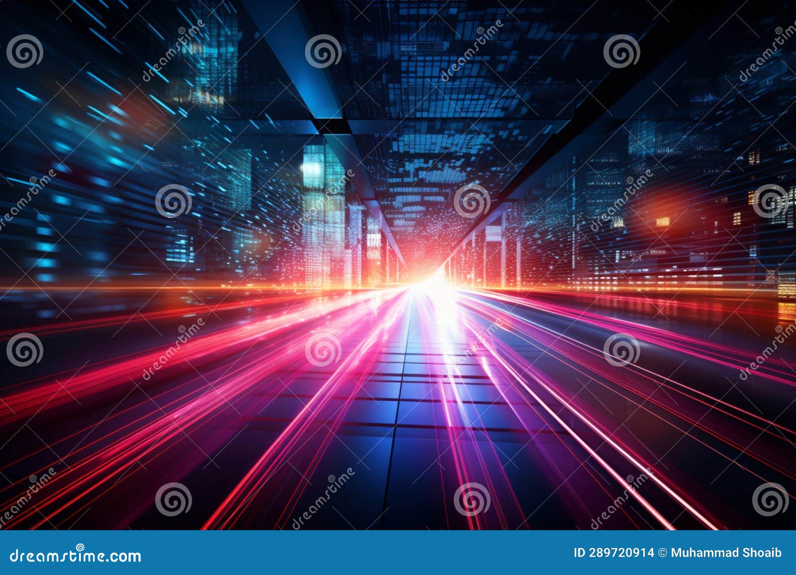 Fast Paced Data Highway Motion Blur on a Digital Road Illustrates Rapid ...