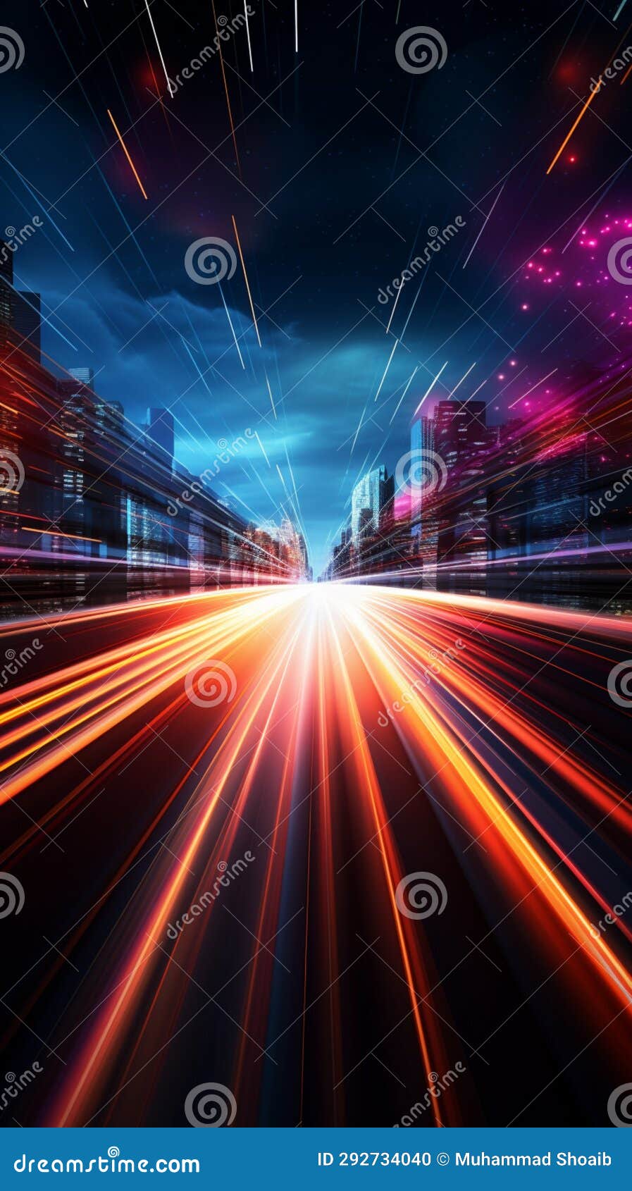 Fast Paced Data Highway Motion Blur on a Digital Road Illustrates Rapid ...