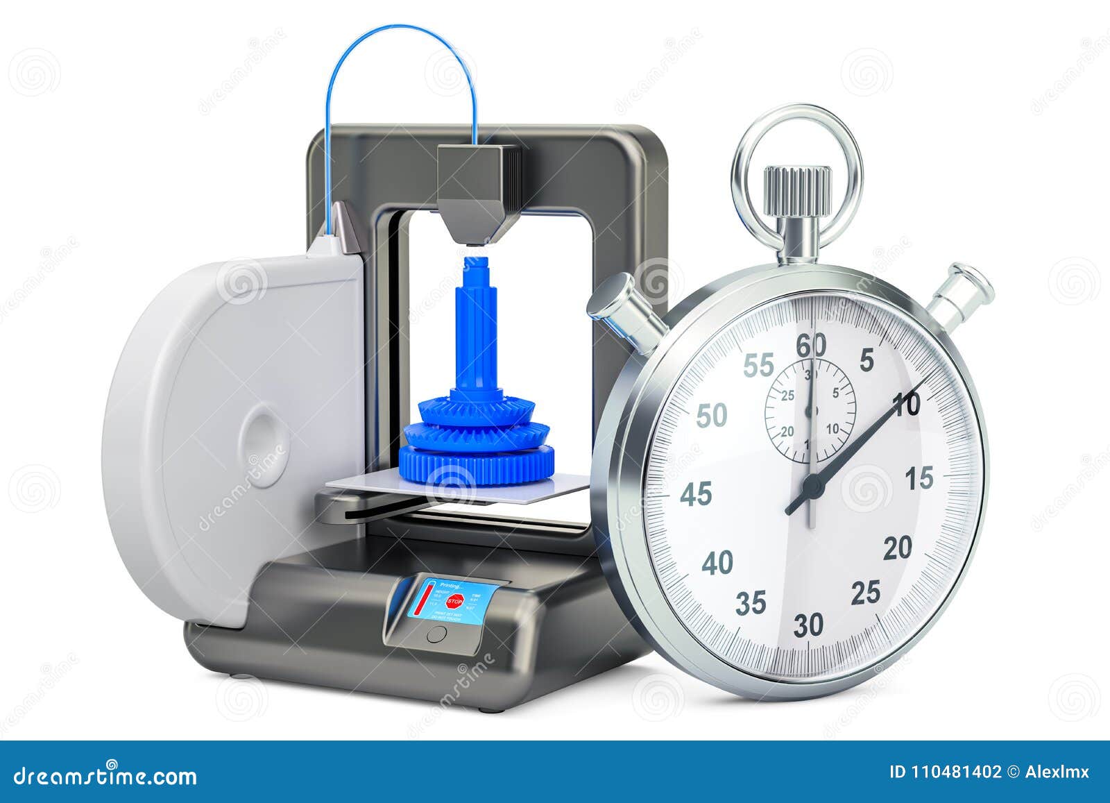 Fast Printing on 3D Printer Concept, 3D Rendering Stock Illustration ...