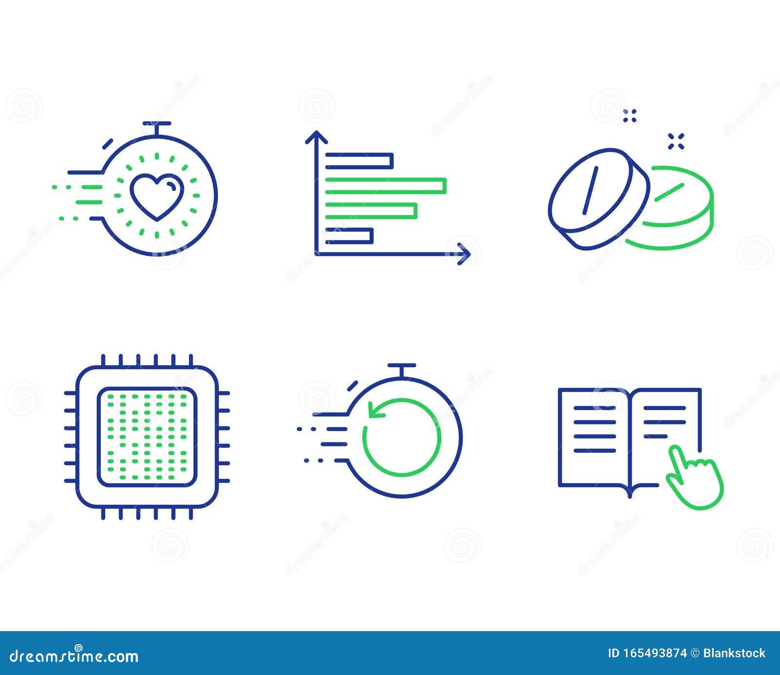 Fast Recovery, Timer And Medical Tablet Icons Set. Horizontal Chart ...