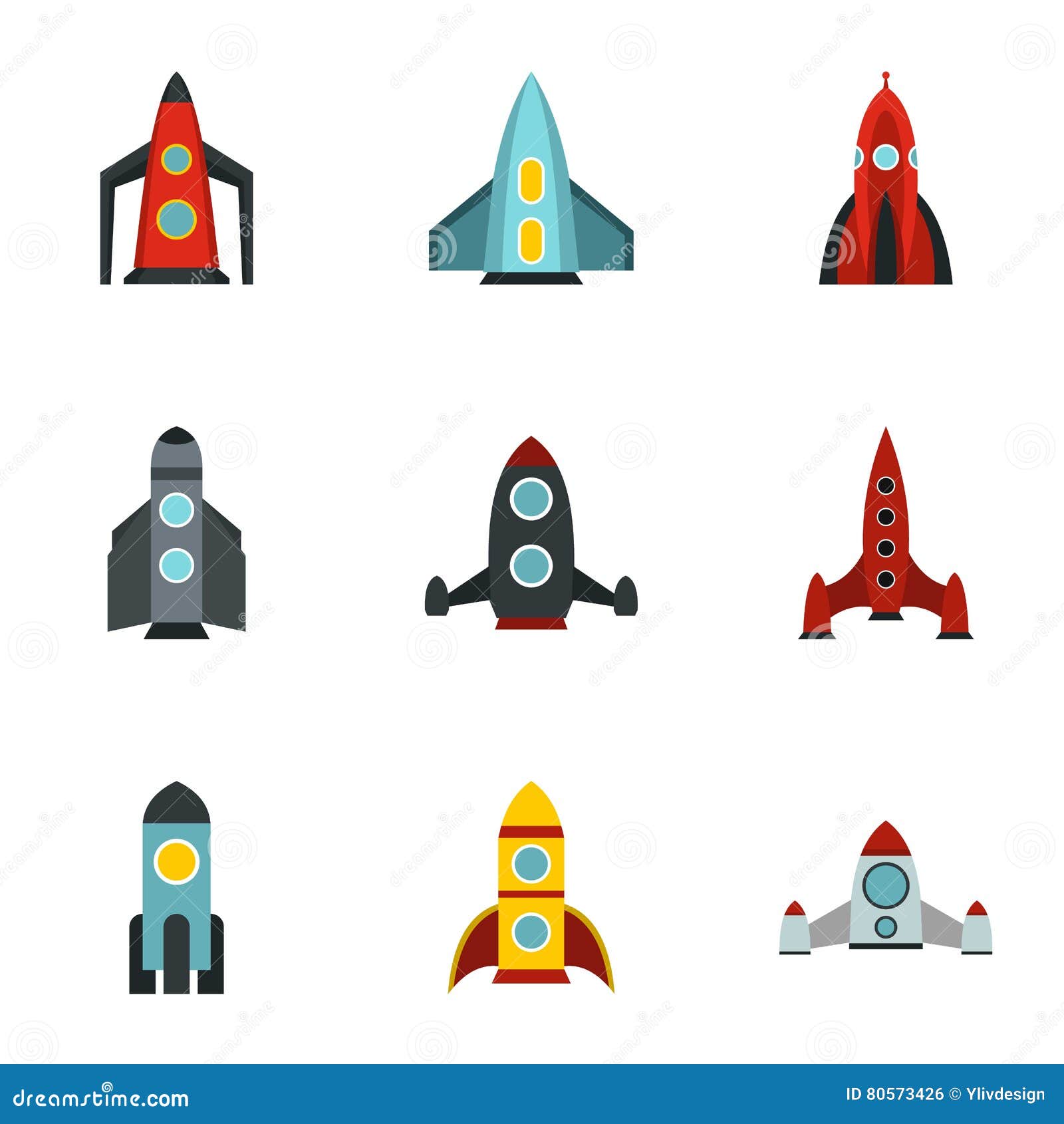 Fast Rockets Icons Set, Flat Style Stock Vector - Illustration of ...
