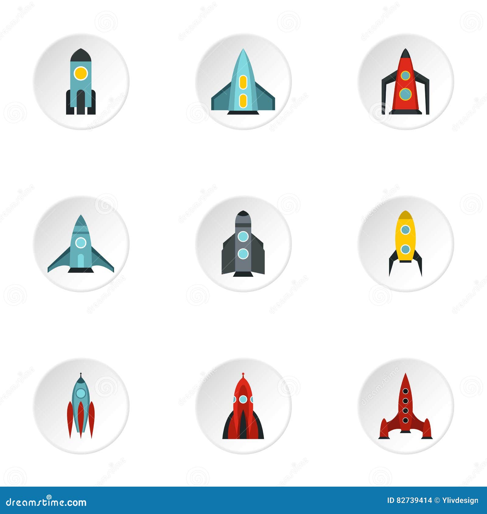 Fast Rockets Icons Set, Flat Style Stock Vector - Illustration of ...