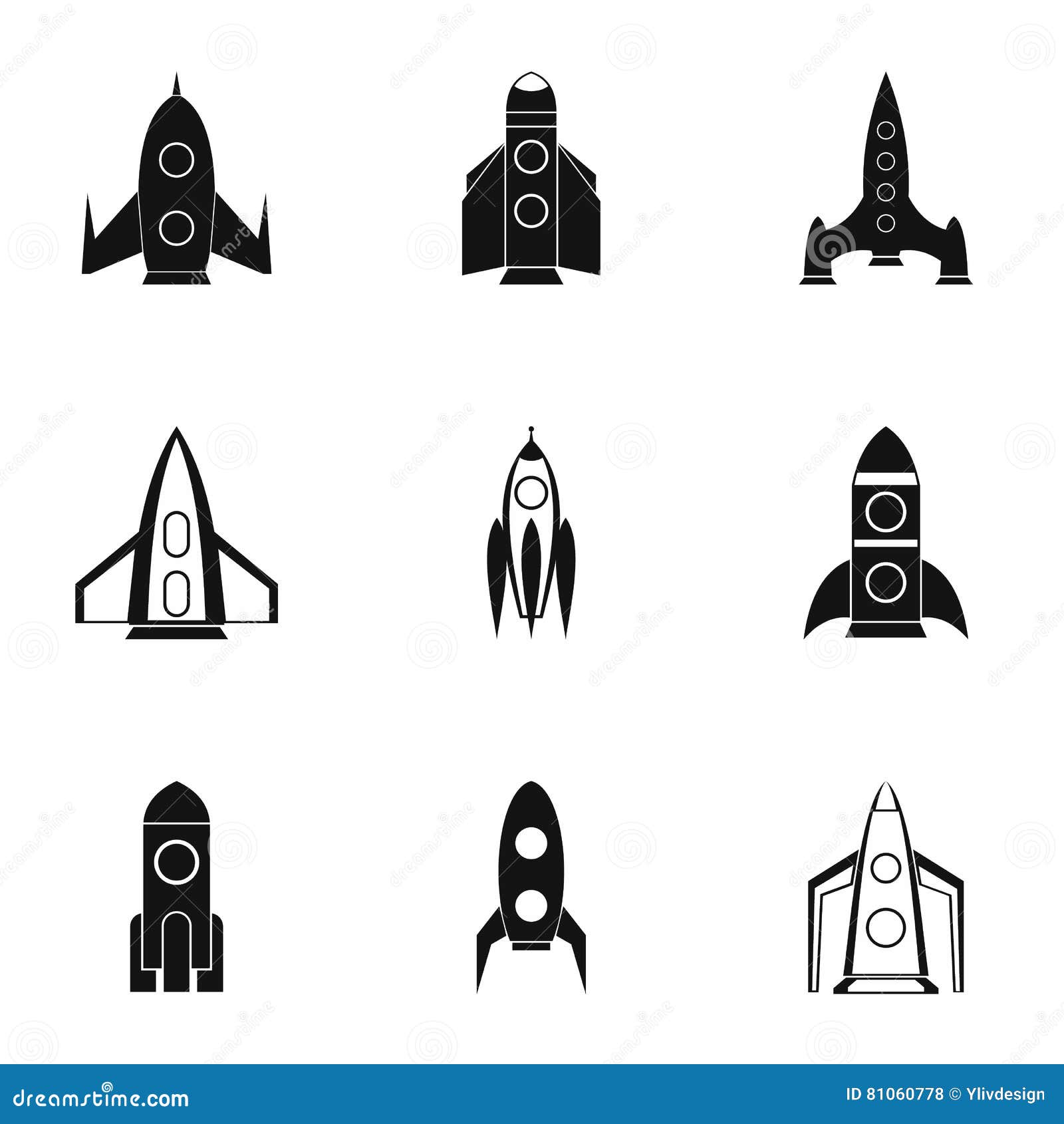 Fast Rockets Icons Set, Simple Style Stock Vector - Illustration of ...