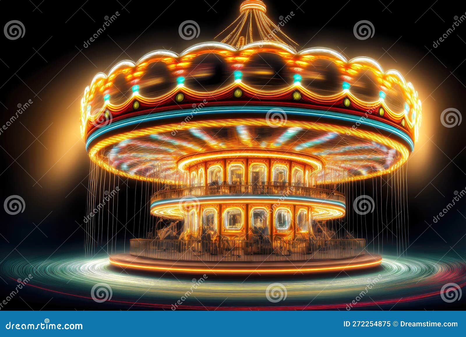 Fast Rotating Carousel with Lighting Illuminations in Amusement Park ...