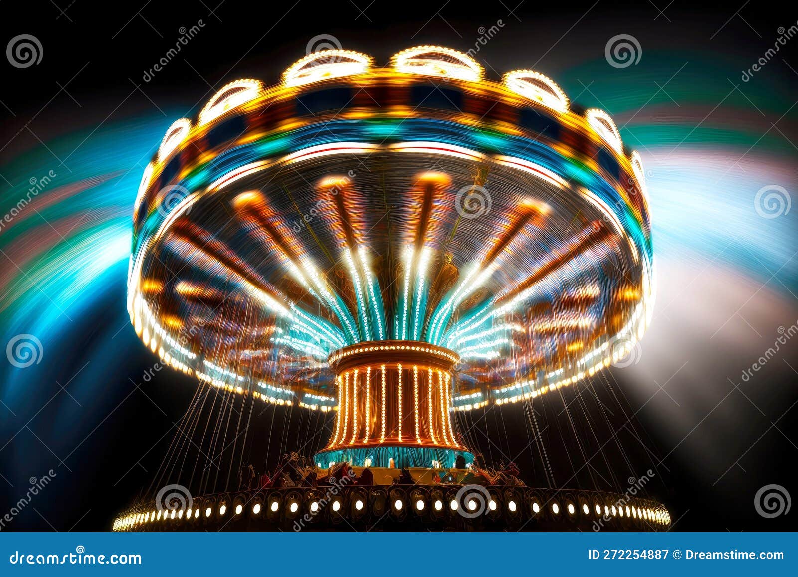 Fast Rotating Carousel with Lighting Illuminations in Amusement Park ...