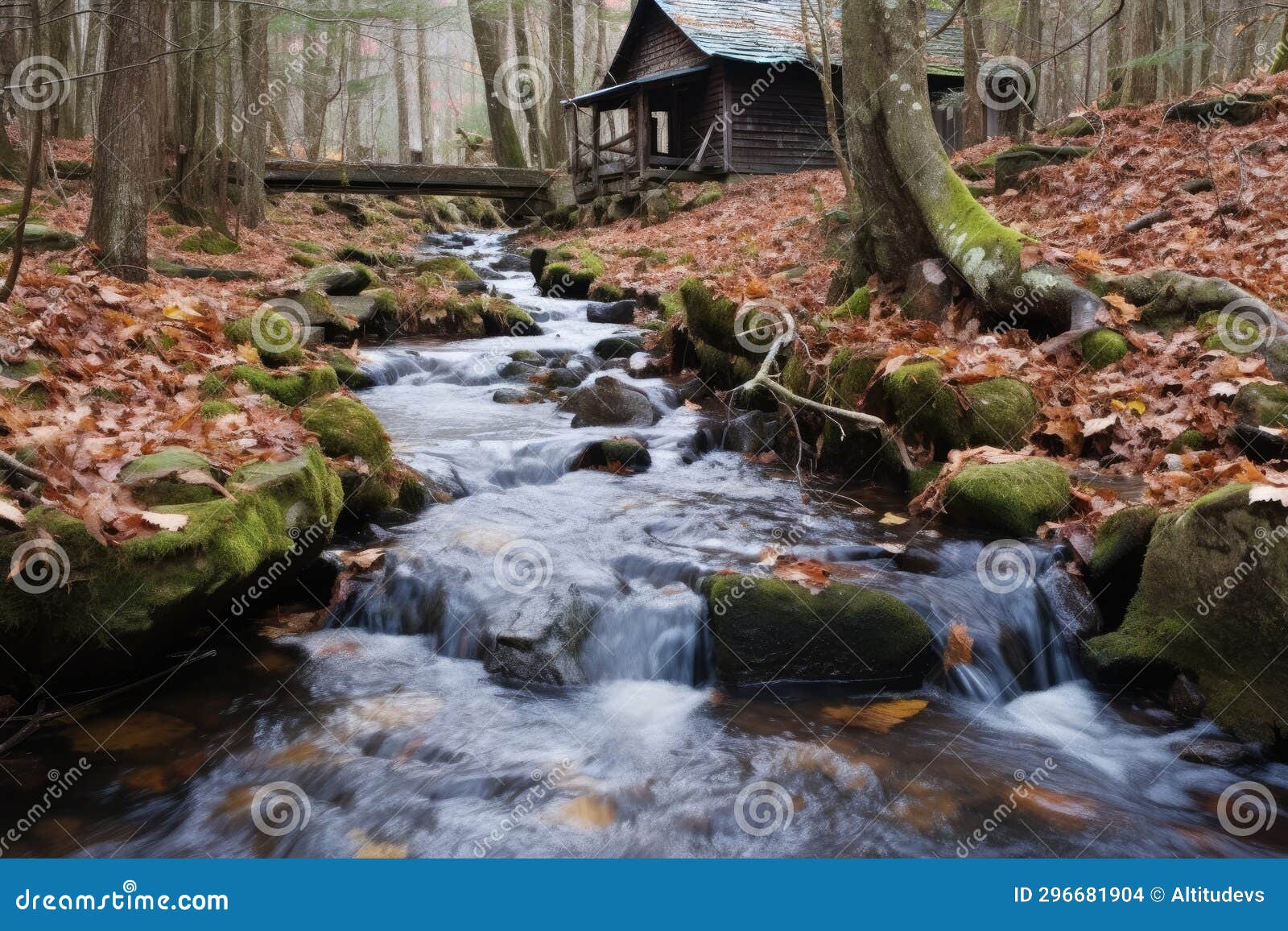 Fast-running Brook Next To Forest Lodge Stock Photo - Image of forest ...