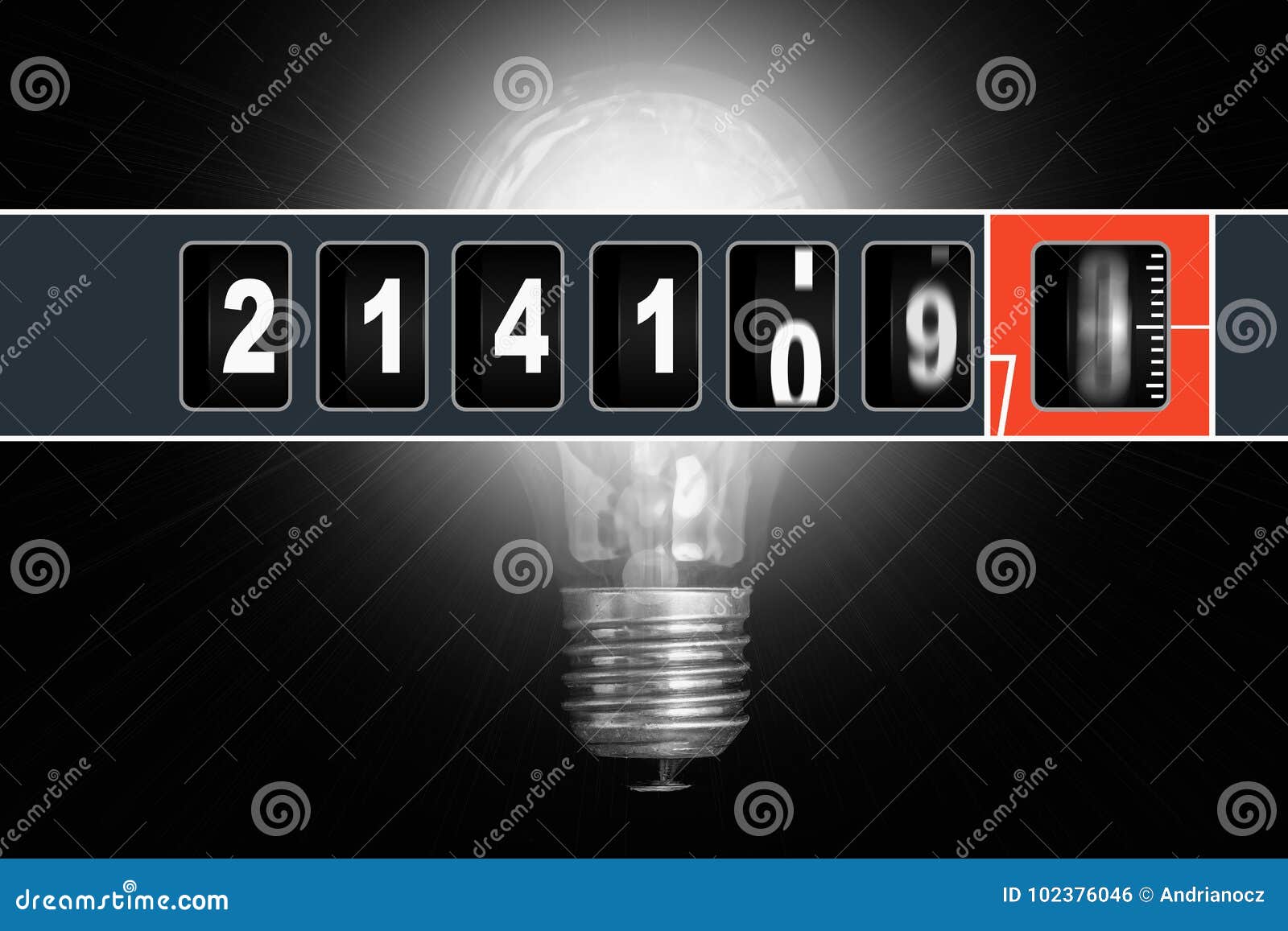 Fast Running Electricity Meter and Glowing Light Bulb Stock ...