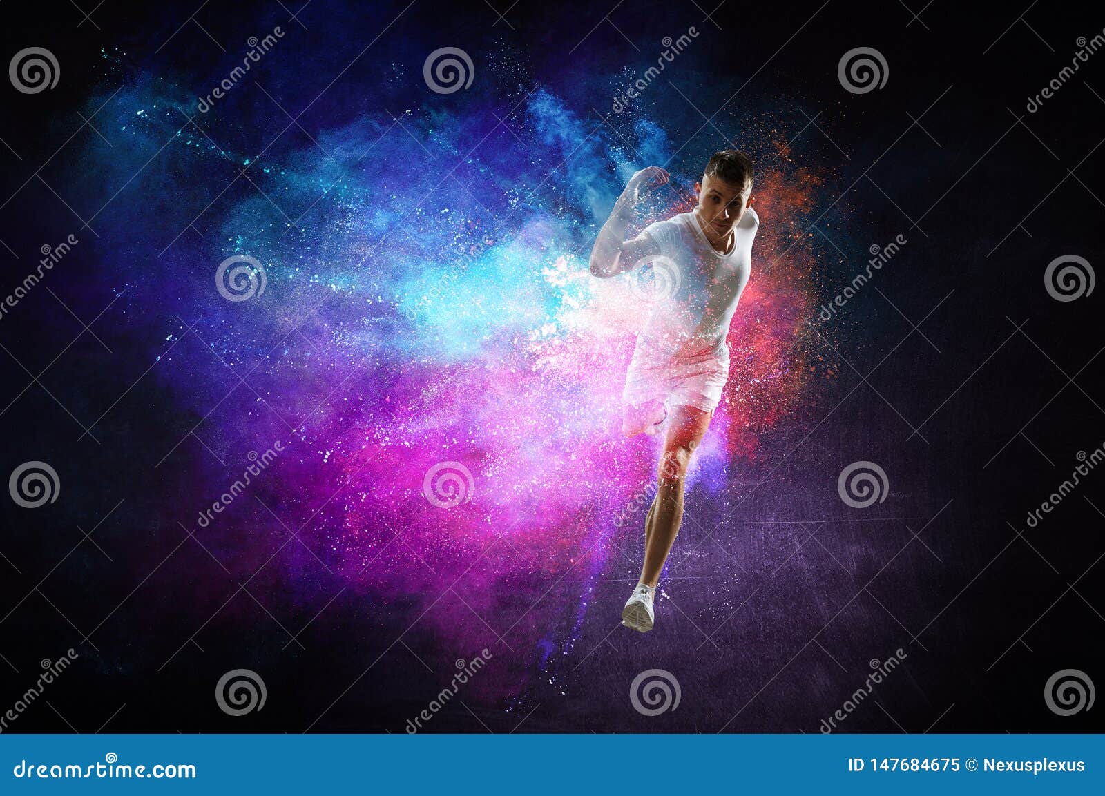 Fast Running Young Man. Mixed Media Stock Image - Image of motion ...