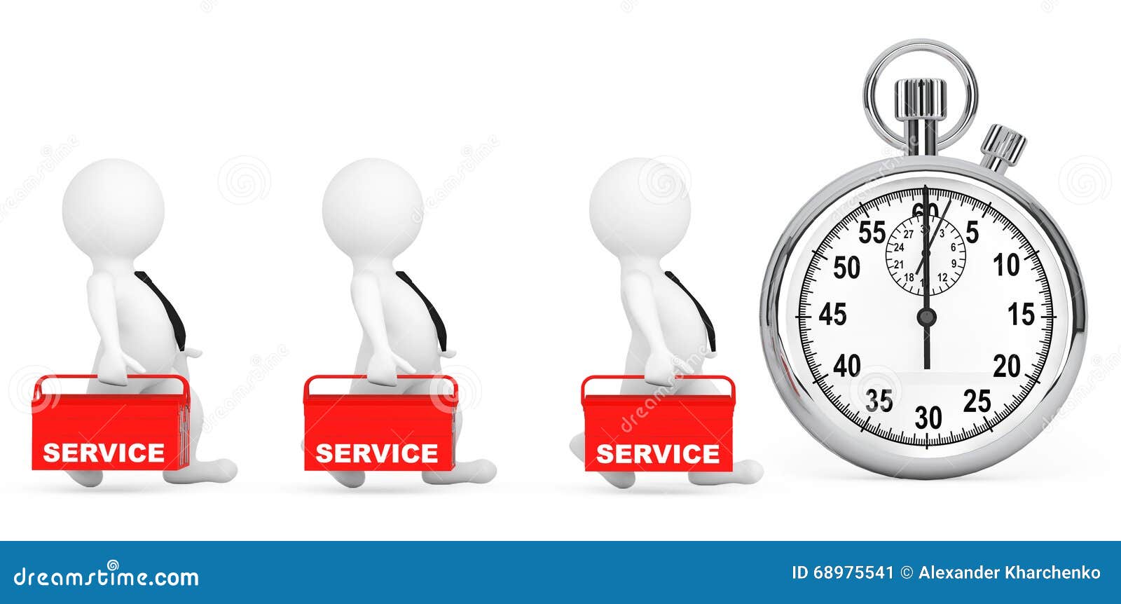 Fast Service Concept. 3d Persons with Red Toolbox and Stopwatch Stock ...