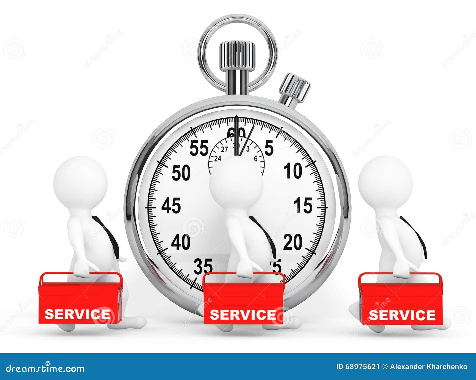 Fast Service Concept. 3d Persons with Red Toolbox and Stopwatch Stock ...