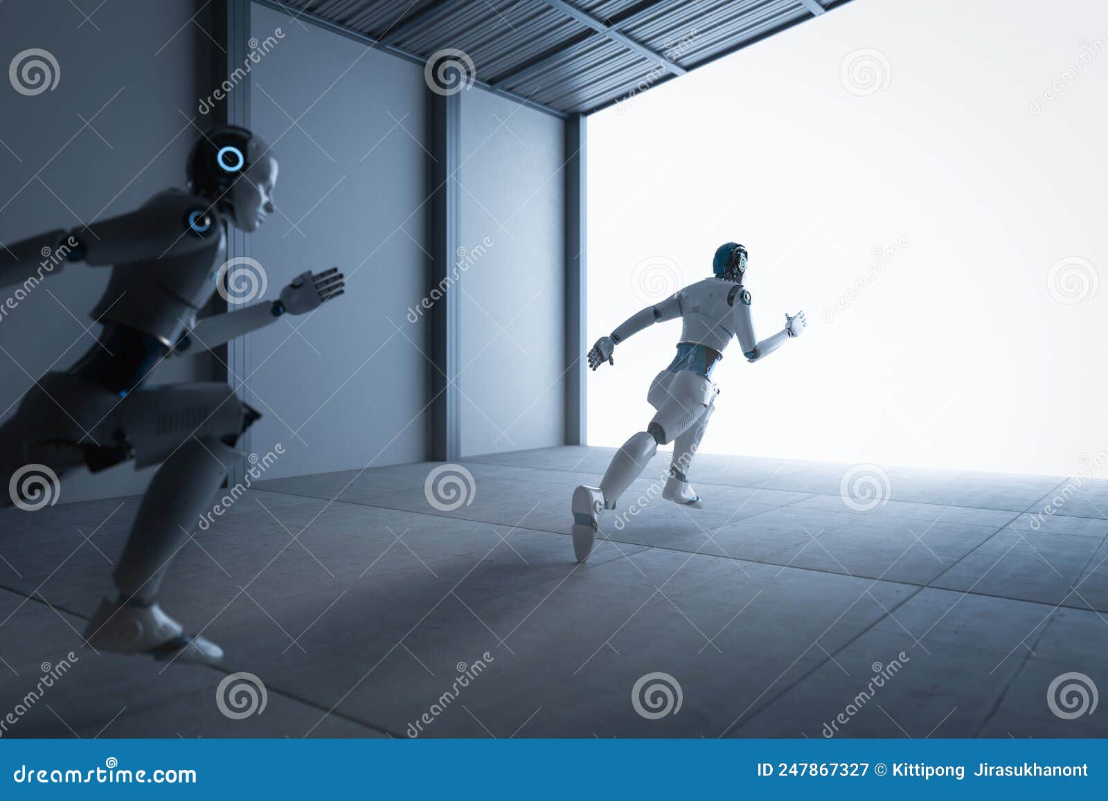 Fast Speed Technology Concept with Cyborg Running in Competition Stock ...