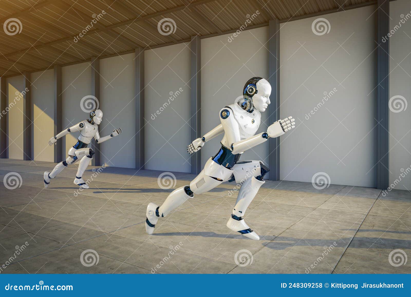 Fast Speed Technology Concept with Cyborg Running in Competition Stock ...