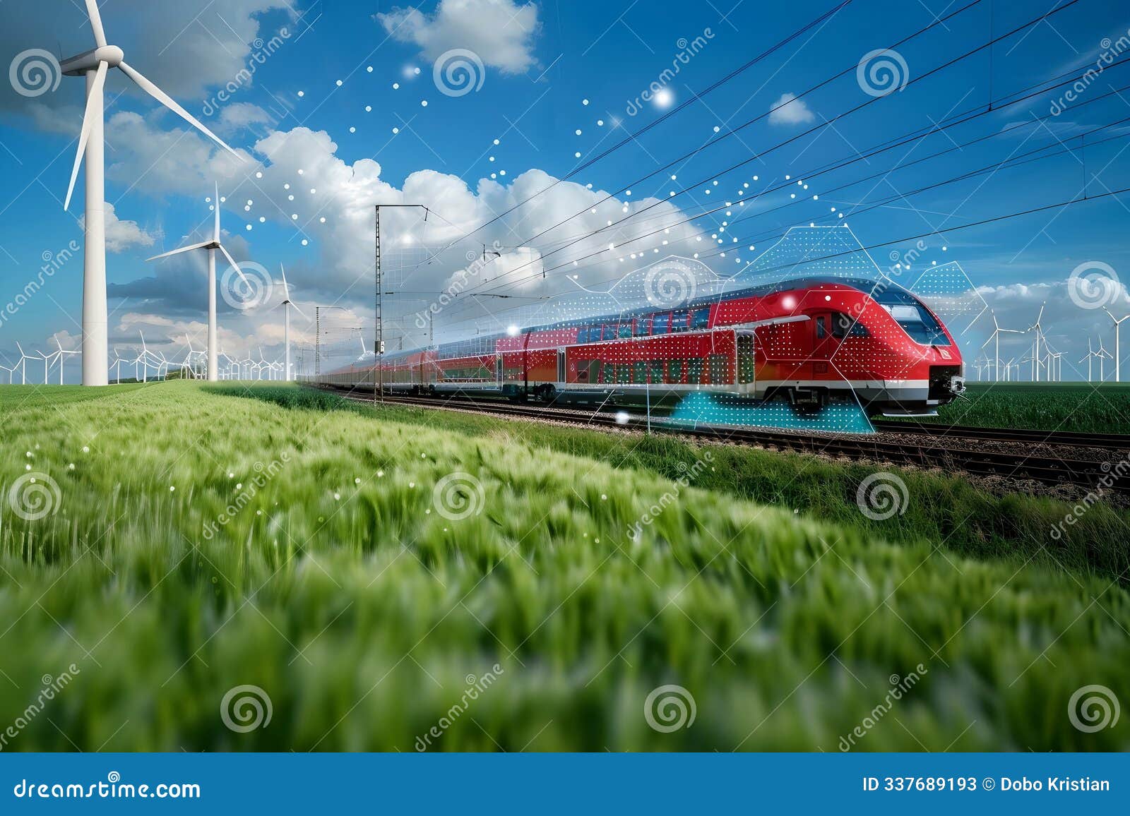 Fast Train on Railway , Wind Turbines on the Background Stock ...