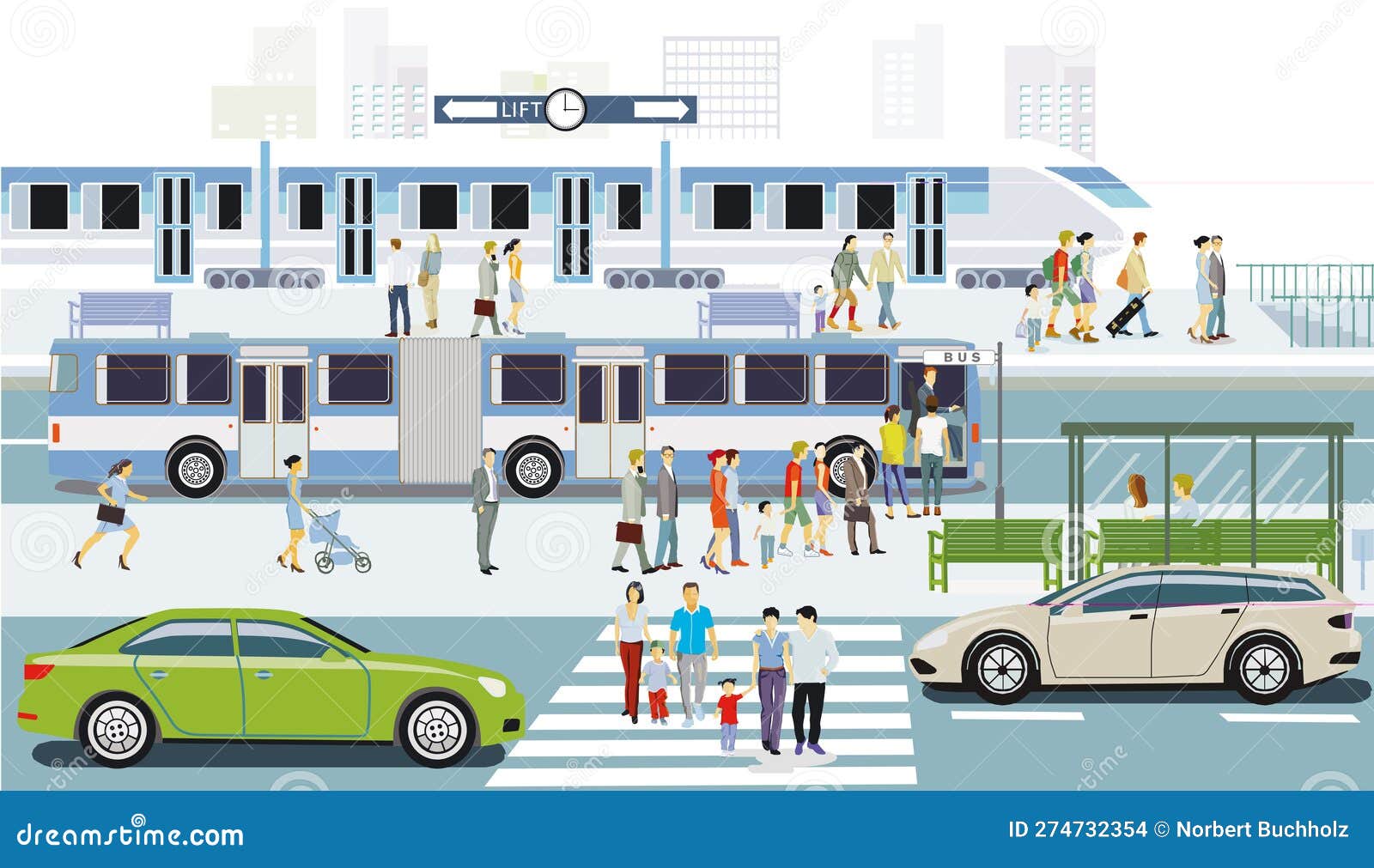 Fast Train in the Train Station and Bus Stop Stock Vector ...