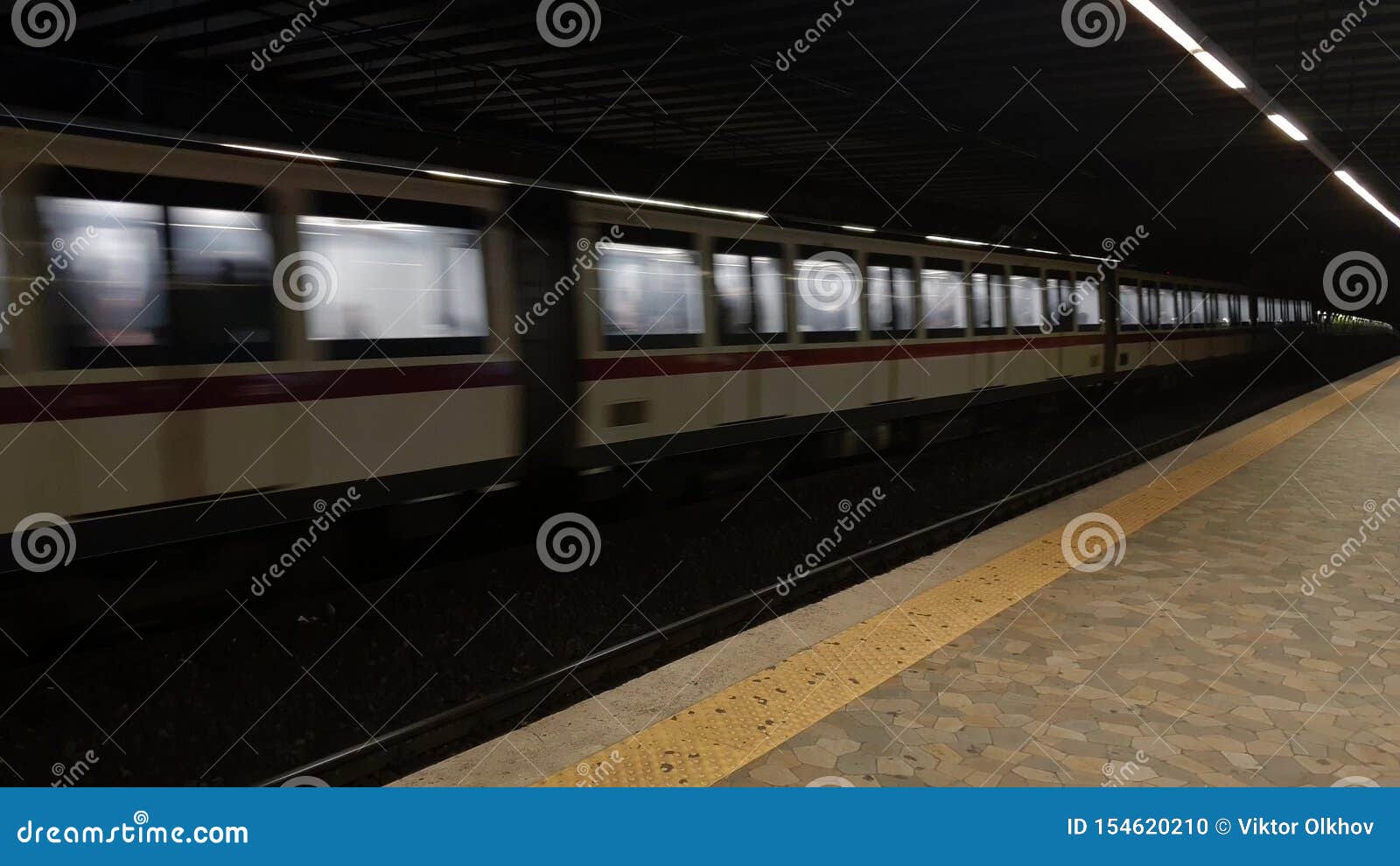 Fast Underground Train Riding in a Tunnel of the Modern City Stock ...