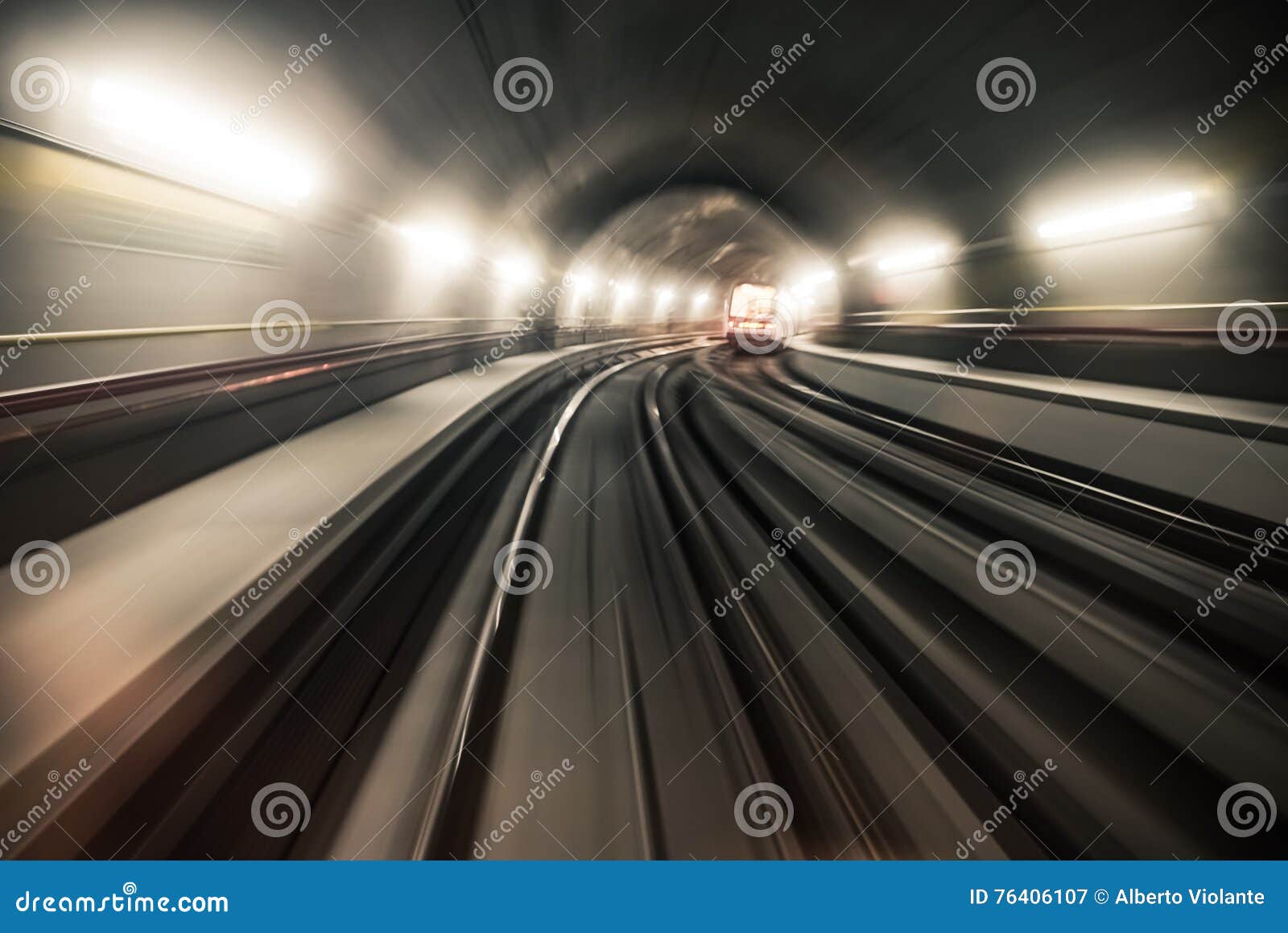Fast Underground Train Riding in a Tunnel of the Modern City Stock ...