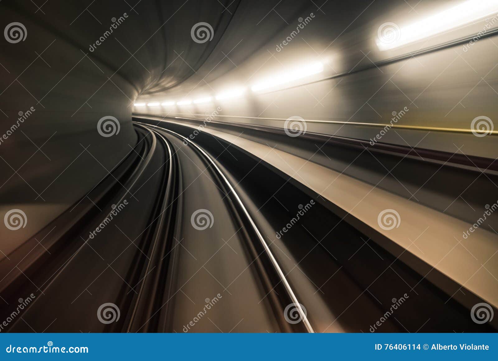Fast Underground Train Riding in a Tunnel of the Modern City Stock ...