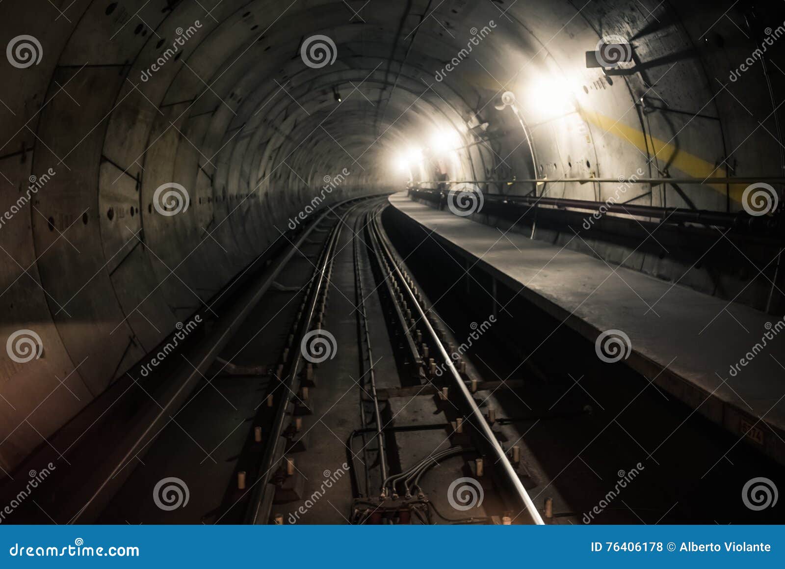 Fast Underground Train Riding in a Tunnel of the Modern City Stock ...